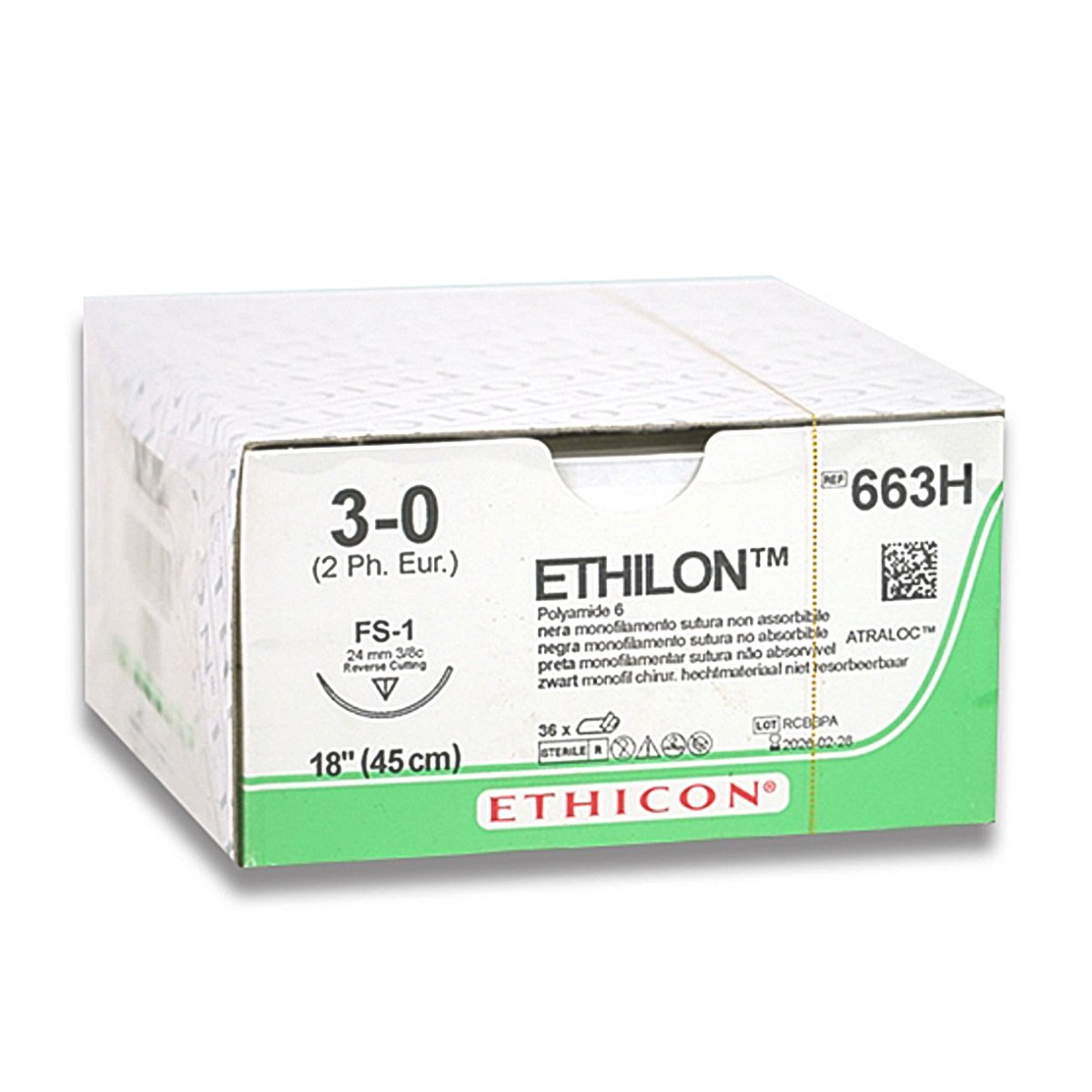 Ethicon Ethilon, sutur, sort, 45 cm, FS-1 nål, 36 stk